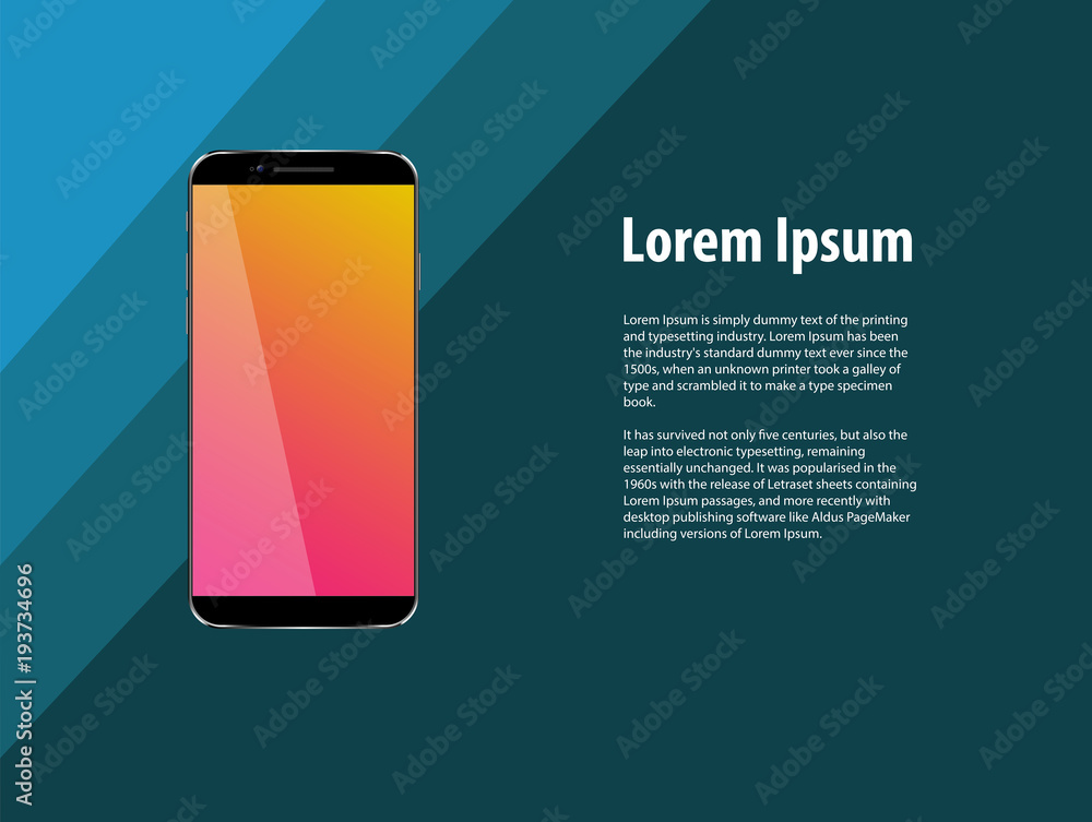 Design template black mobile phone on abstract blue background ...