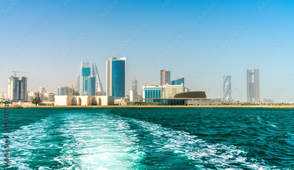 Skyline of Manama from the Persian Gulf. The Kingdom of Bahrain Stock ...