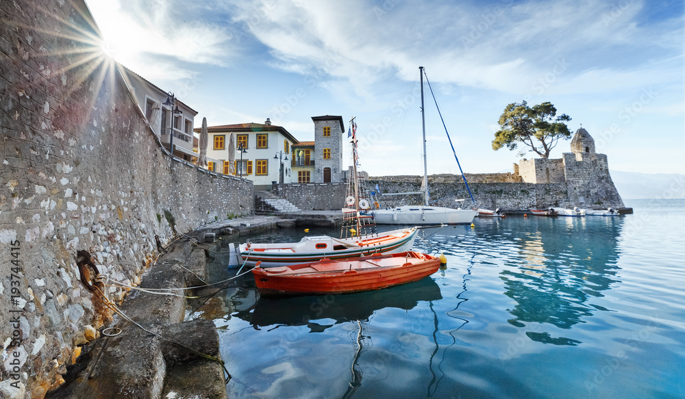 Greece, Europe. Scenic spring scenery of seafront of ancient Greek ...