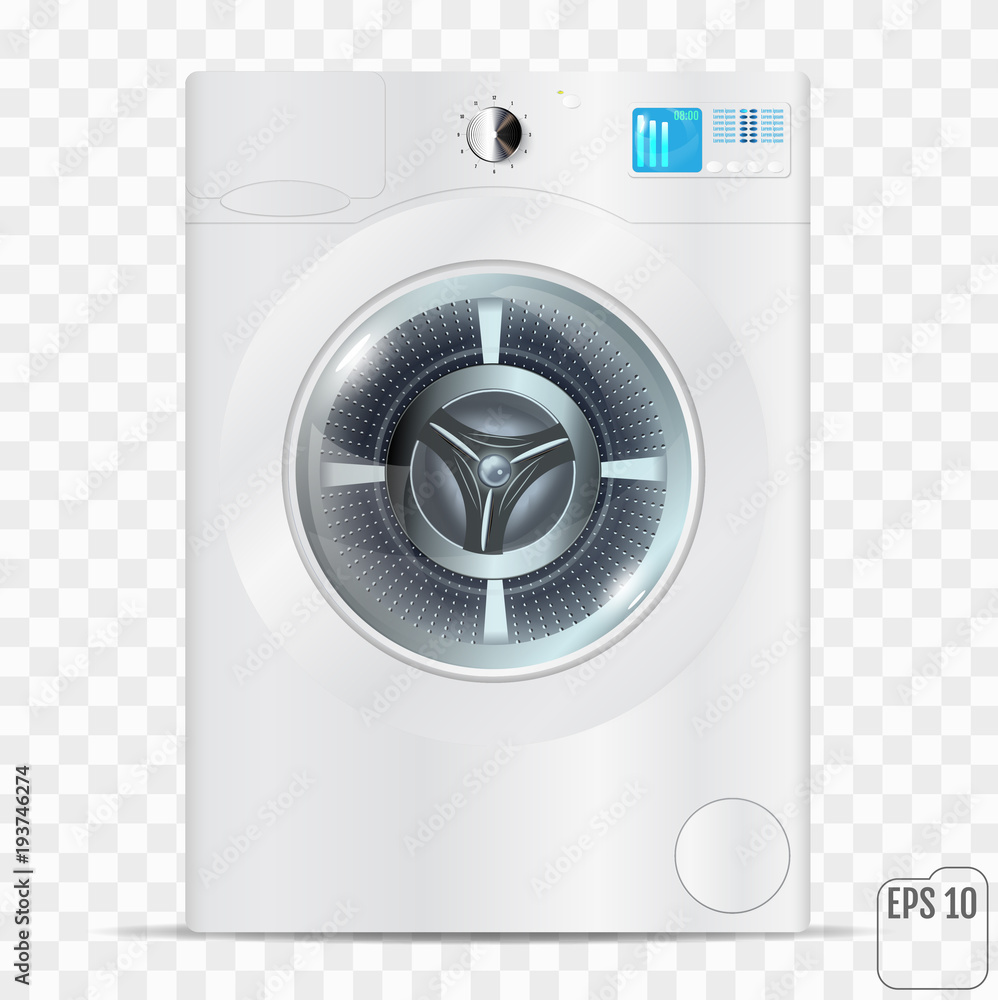 White Washing Machine Isolated on a Transparent Background. Front View ...