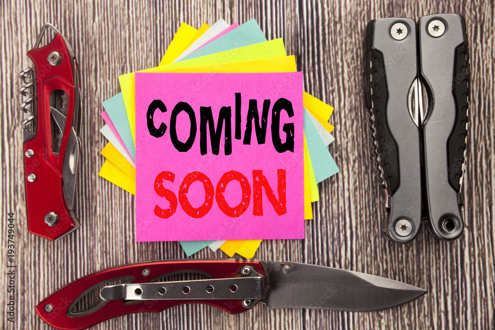 Writing text showing Coming Soon. Business concept for Under ...