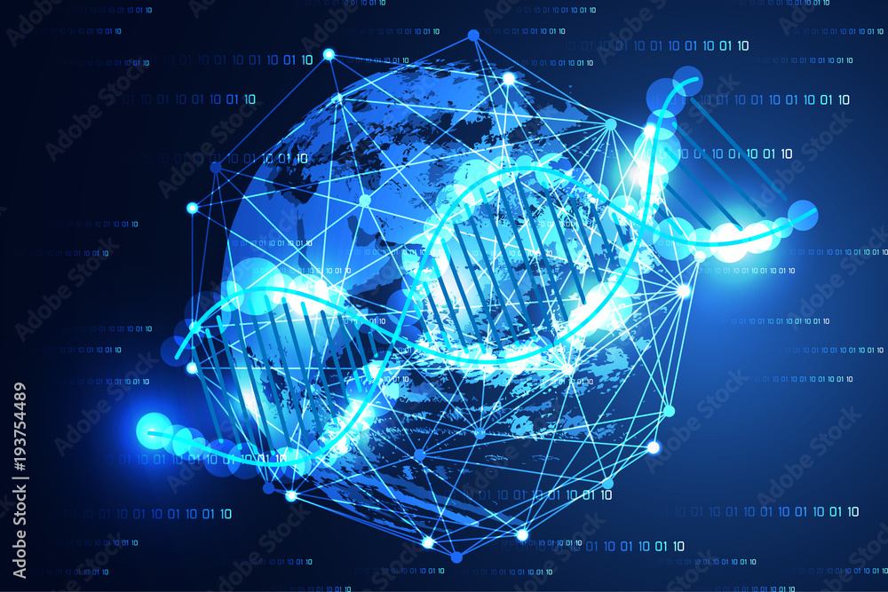 abstract technology science concept modern world blue light and DNA ...