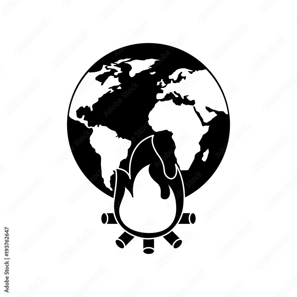 earth world globe with fire burning for climate change disasters vector ...