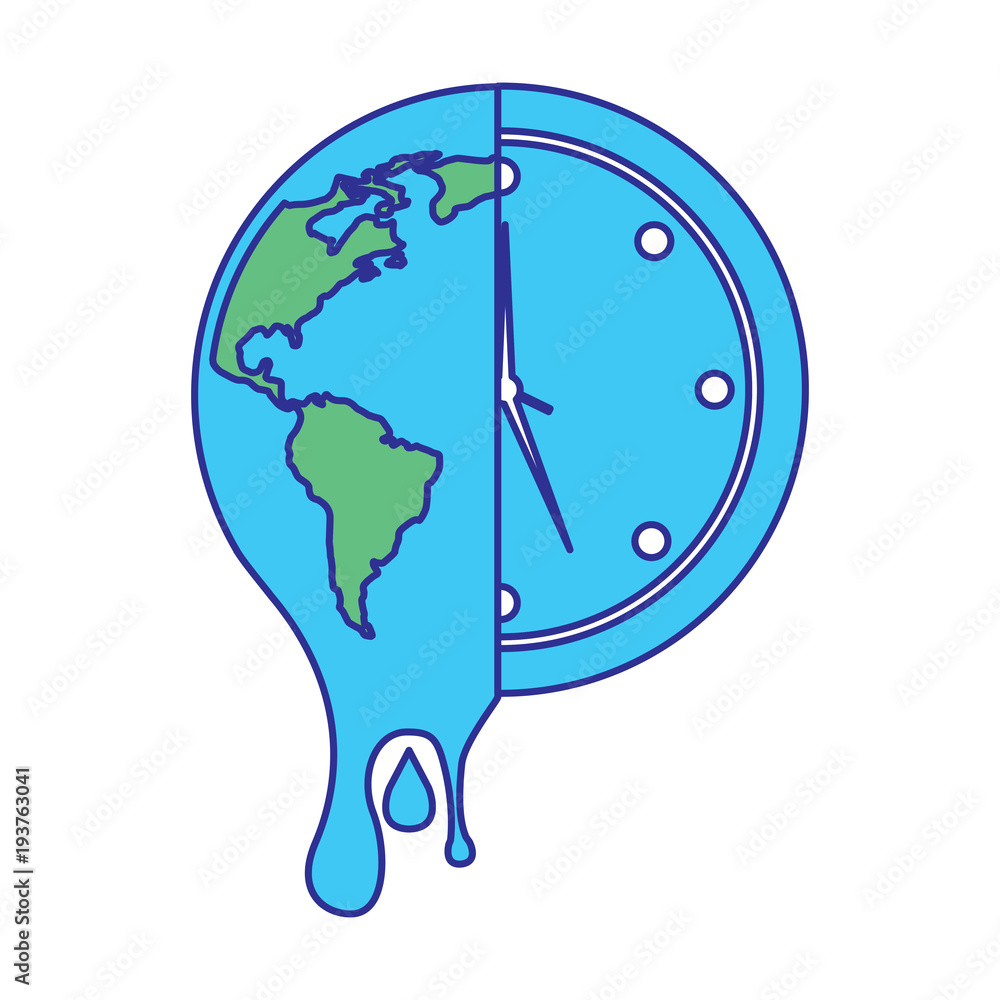 melting earth planet and clock time environment vector illustration ...