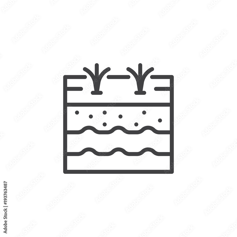 Growing plant in soil outline icon. linear style sign for mobile ...