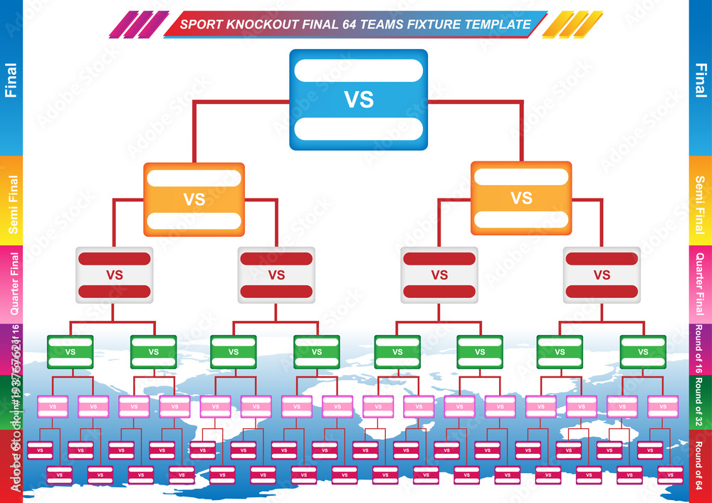 Sport fixture and result template for final round 64 teams knockout ...