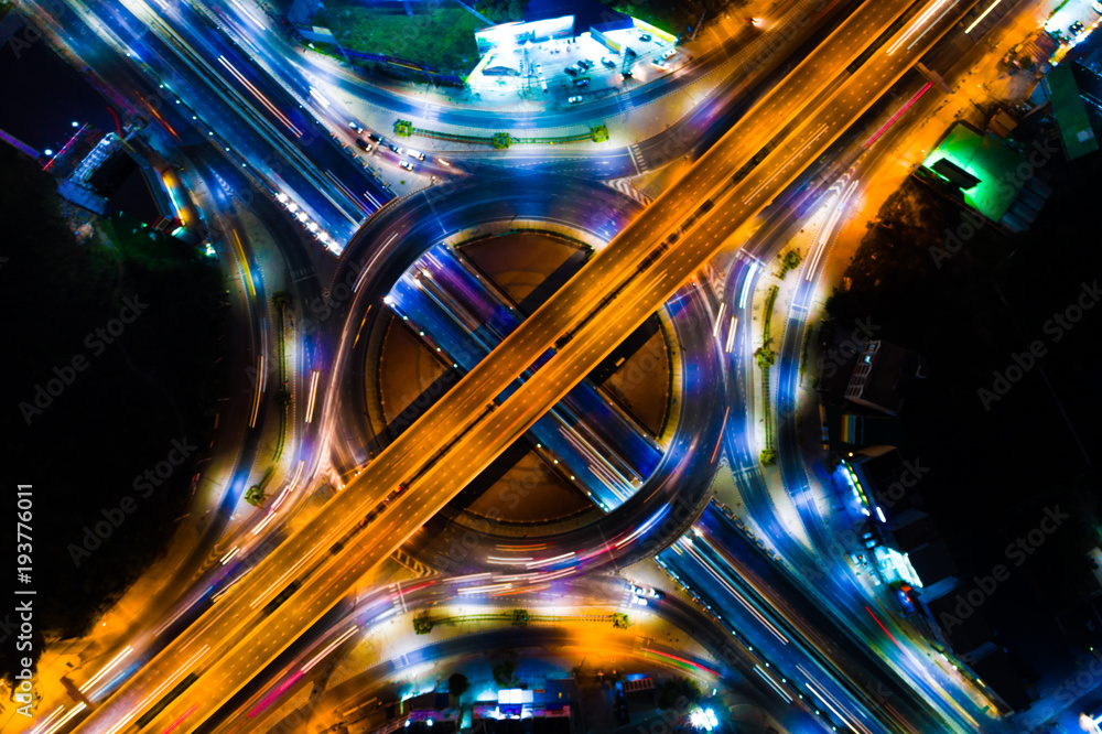 Traffic light on circular junction road long exposer shot Stock Photo ...