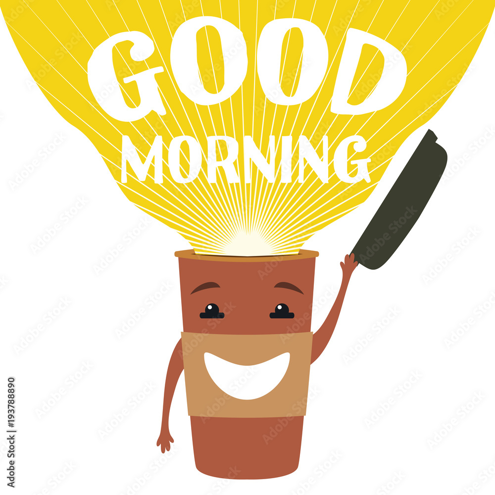 Vector graphic illustration with cute cup of coffee to go with smiley ...