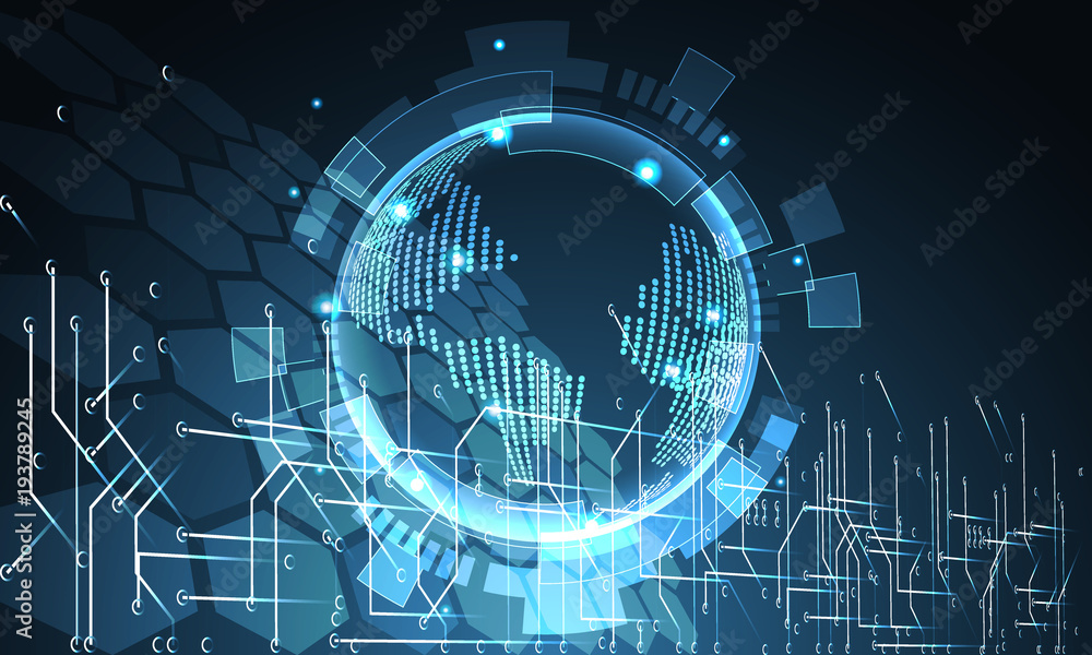 Abstract technology futuristic circuit board,world and hexagon concept ...
