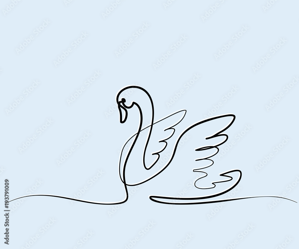 Continuous one different wide line drawing. Swan logo. Black and white ...