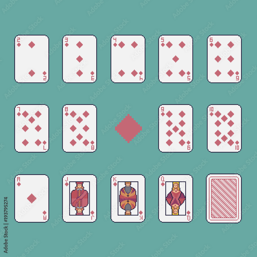 Pixel art clubs playing cards vector set. Stock Vector | Adobe Stock