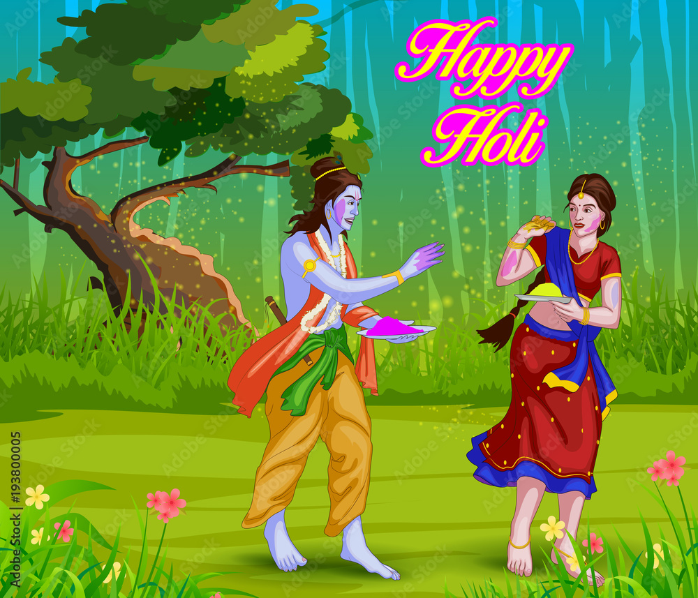 lord krishna playing holi illustration for holi festival Stock Vector ...