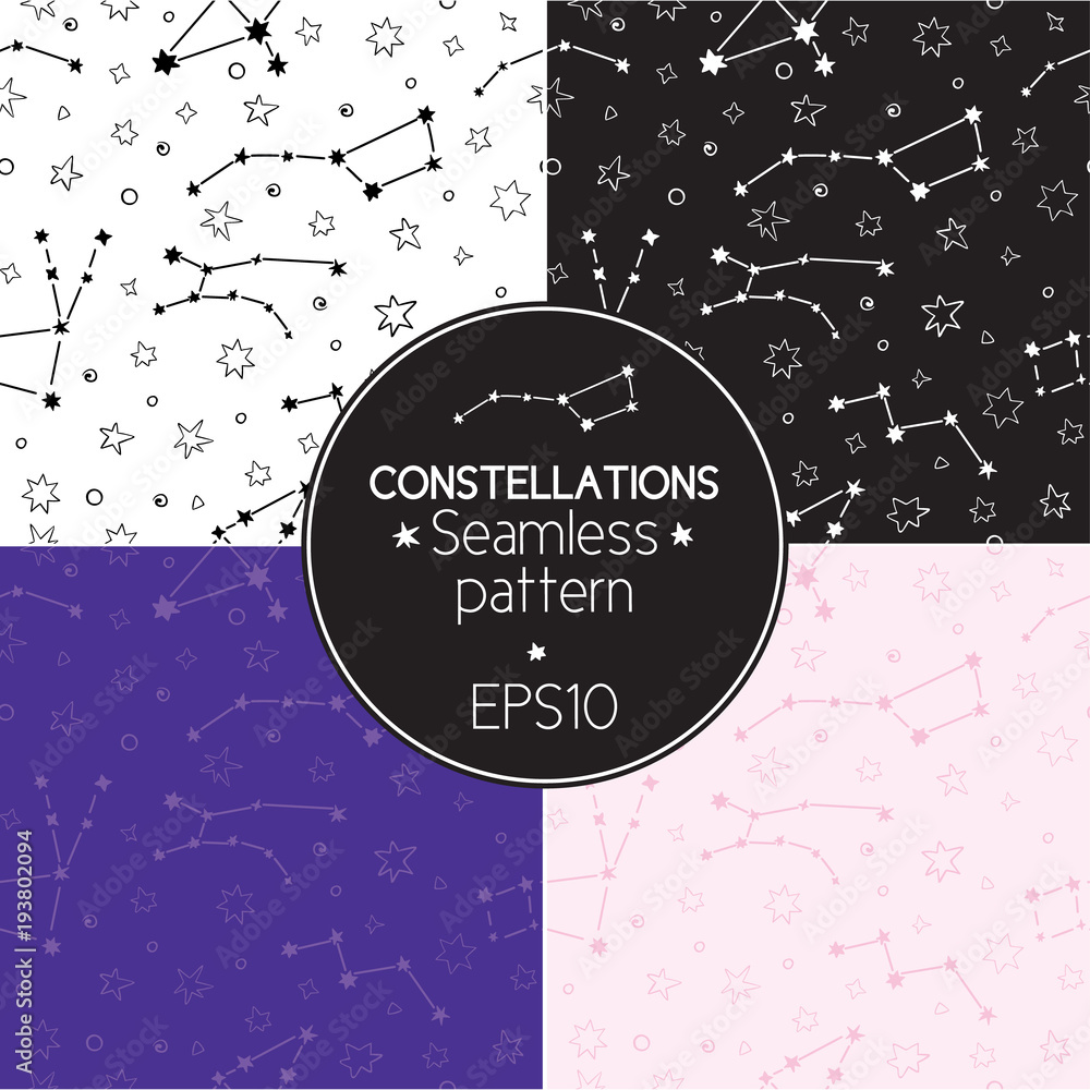 Collection of seamless textures starry sky, constellations, universe ...