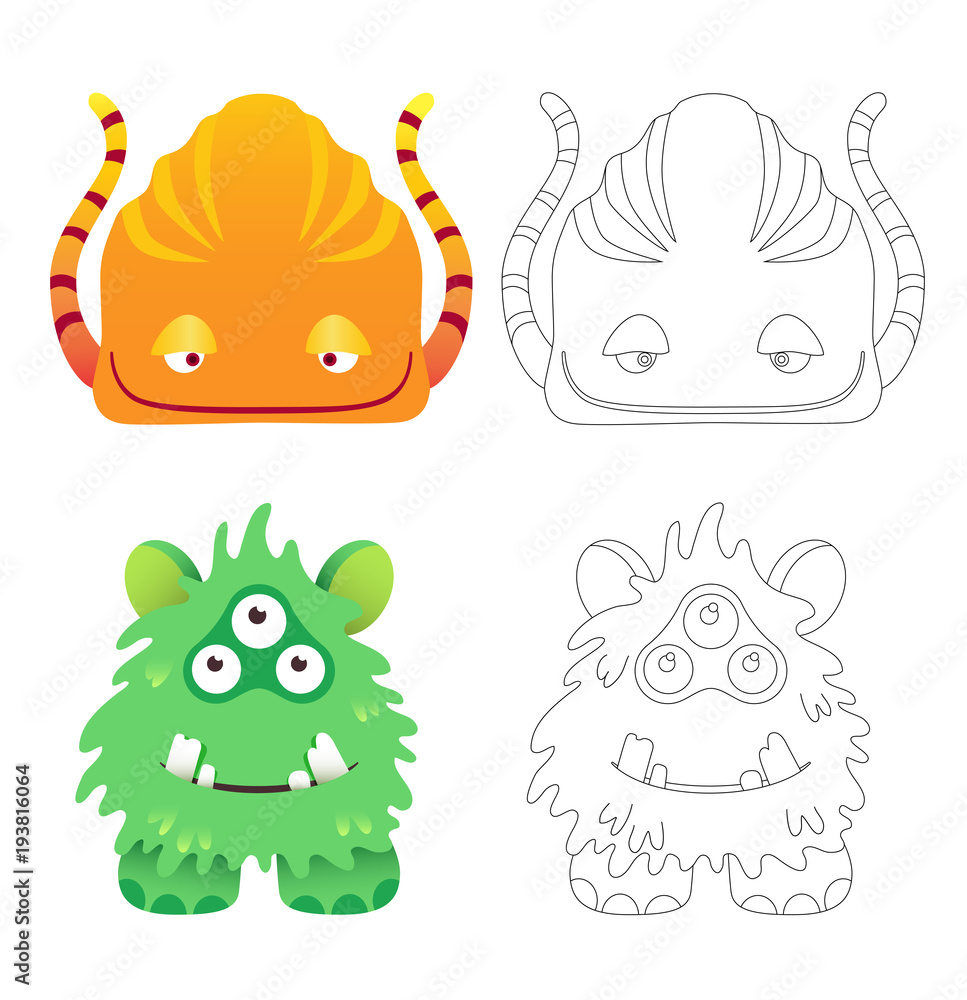 Childrens coloring page with funny cartoon monsters Stock Vector ...