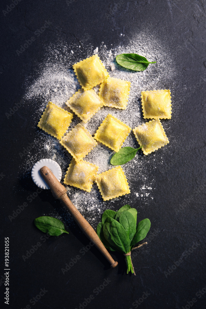 Ravioli with spinach and ricotta on dark background Stock Photo | Adobe ...