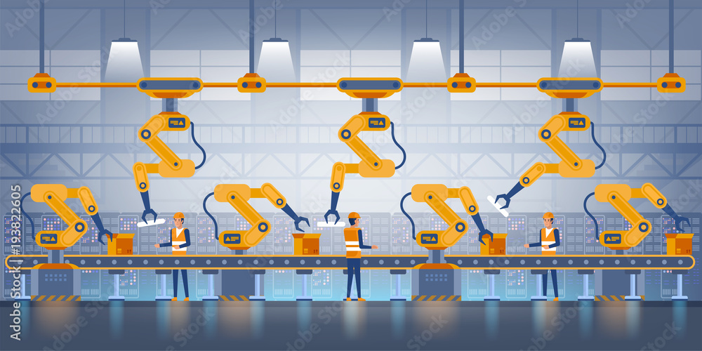Smart factory. Industry 4.0 and technology concept. Production conveyor ... Smart factory. Industry 4.0 and technology concept. Production conveyor ...