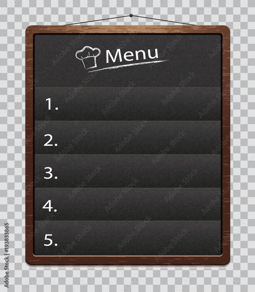 Black Menu Boards Isolated on Transparent Background. Charkboard for ...