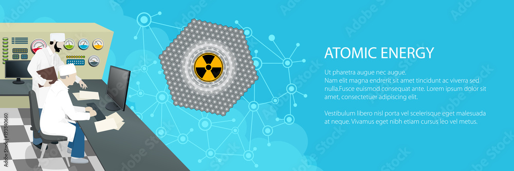 Banner with People near the Control Panel on a Nuclear Power Plant ...