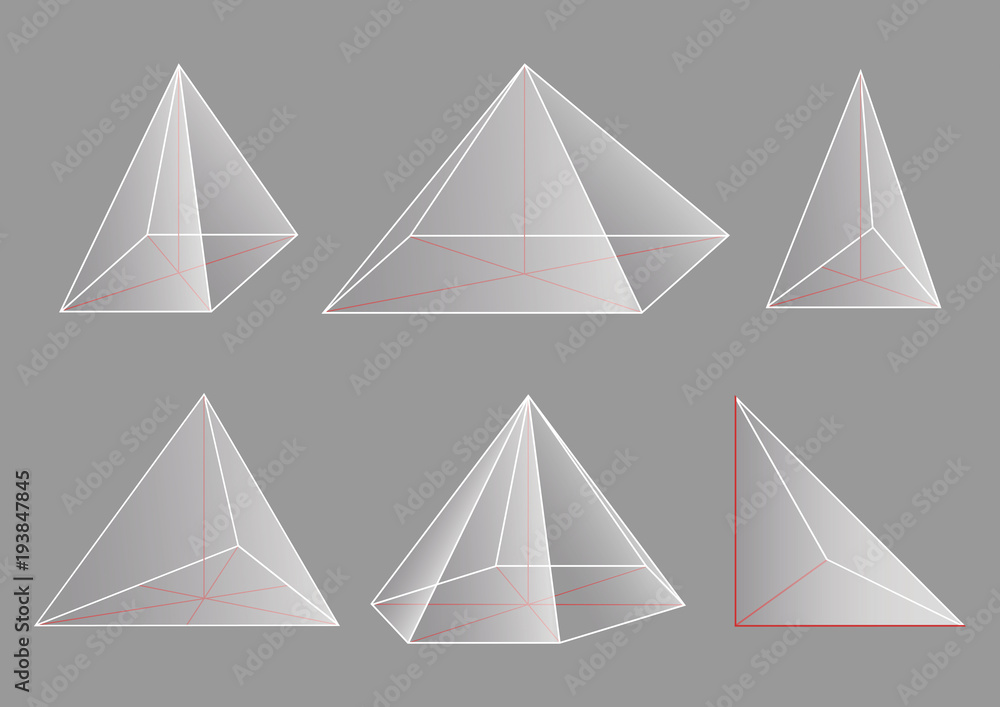 3d basic shapes. Collection of pyramids. Stock Vector | Adobe Stock