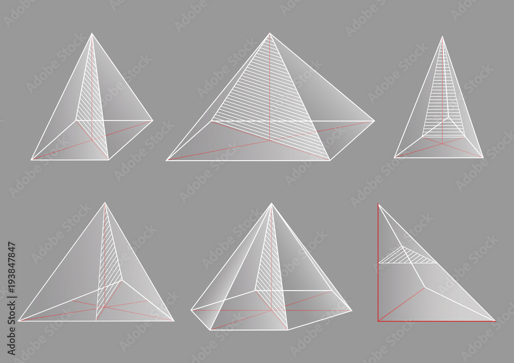 3d basic shapes. Collection of pyramids. Cross-section. Stock Vector ...