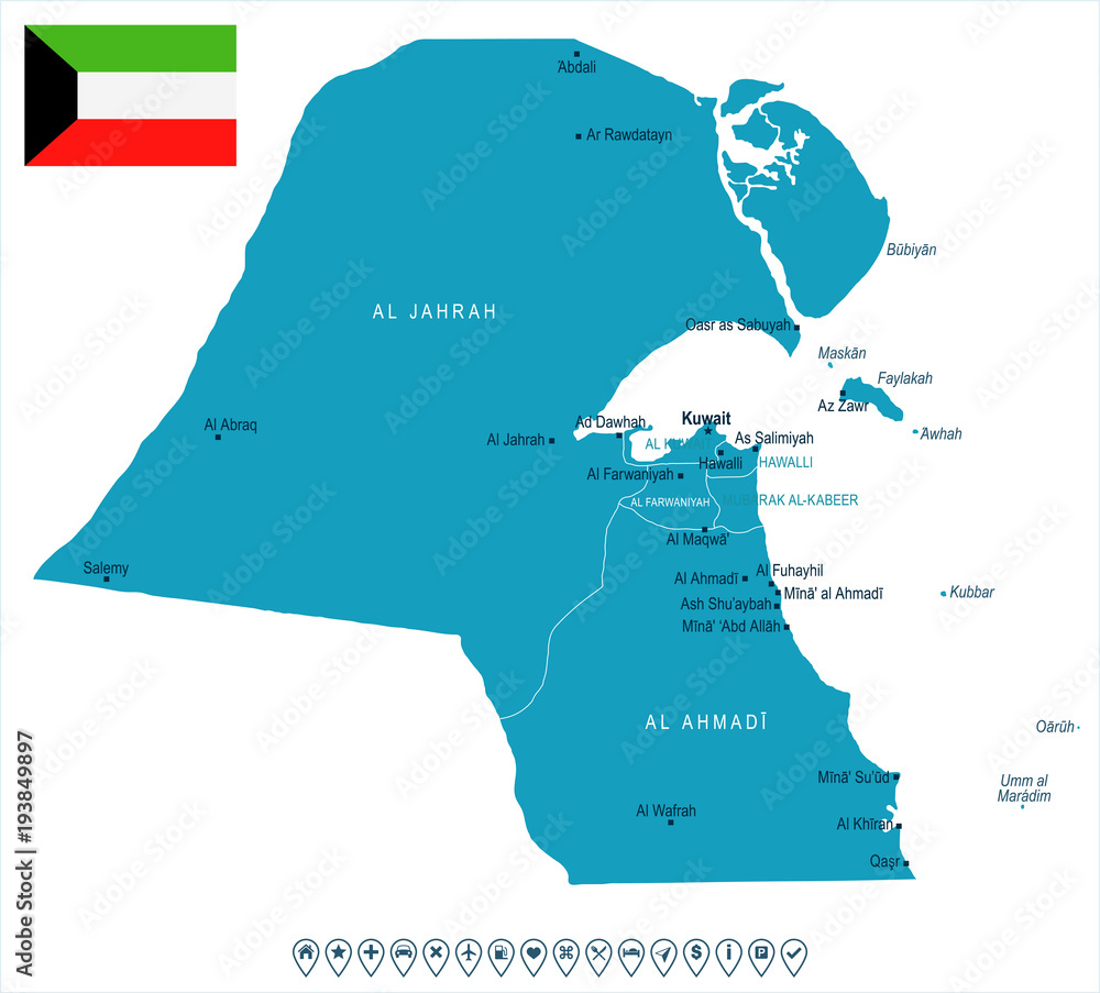 Kuwait - map and flag - Detailed Vector Illustration Stock Vector ...