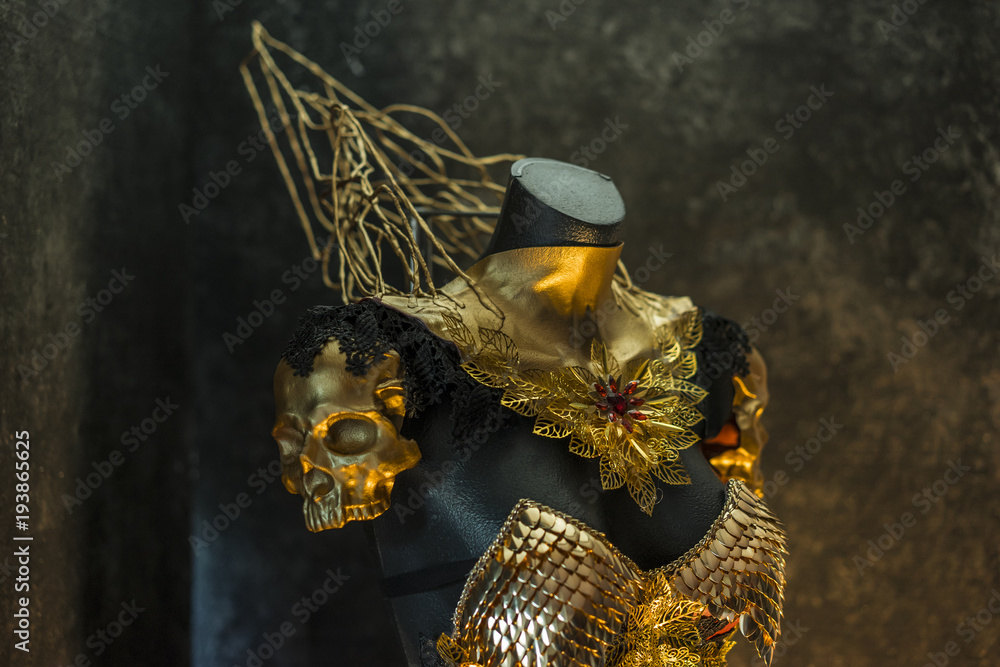 Ancient, fantastic gold armor and handmade metal pieces, it has a gold ...
