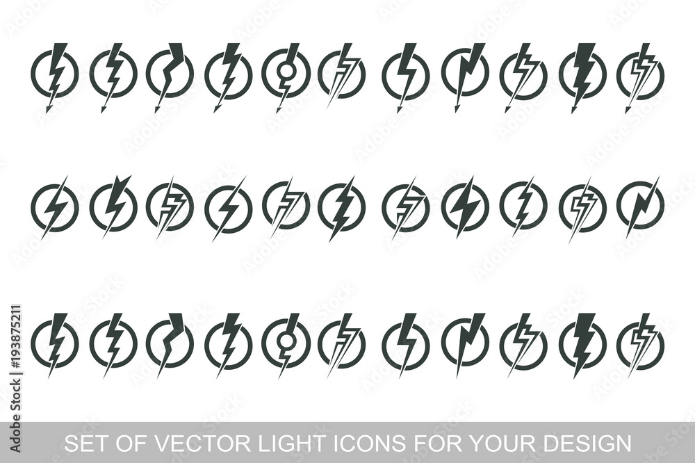 Lightning, electric power vector design element. Energy and thunder ...