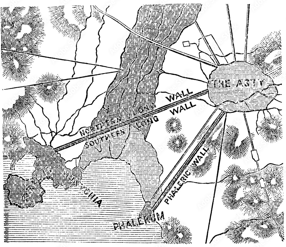 victorian engraving of a map of ancient Athens Stock Illustration ...