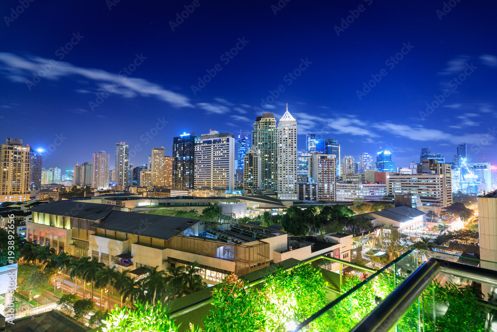 Eleveted, night view of Makati, the business district of Metro Manila ...