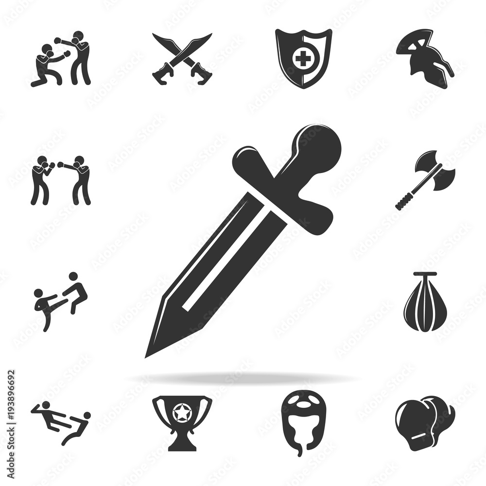 warrior's sword icon. Set of Cfight and sparring element icons. Premium ...