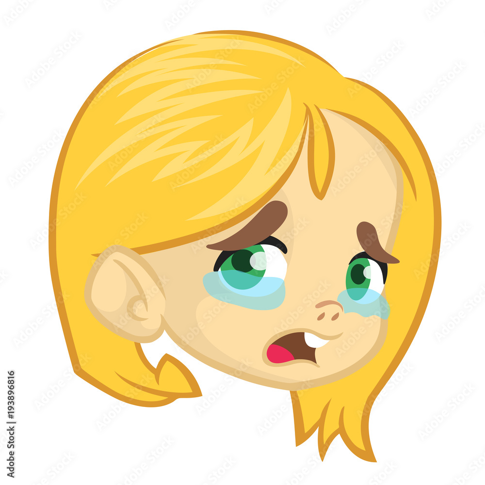 Cartoon little girl crying expression. Cute cartoon vector girl face ...