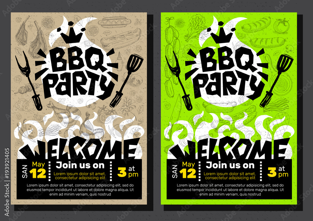 BBQ party Food poster. Barbecue template menu invitation flyer design ...