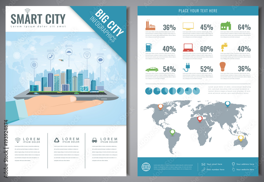 Smart city brochure with infographic elements. Template of magazine ...