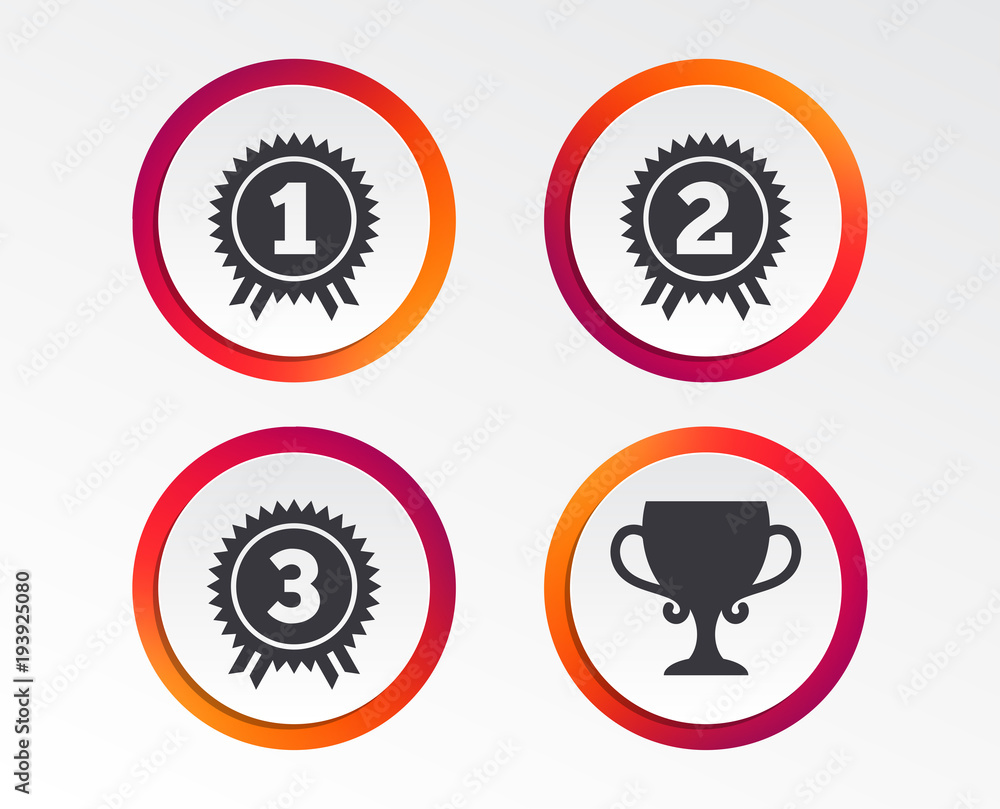 First, second and third place icons. Award medals sign symbols. Prize ...