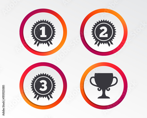First, second and third place icons. Award medals sign symbols. Prize ...