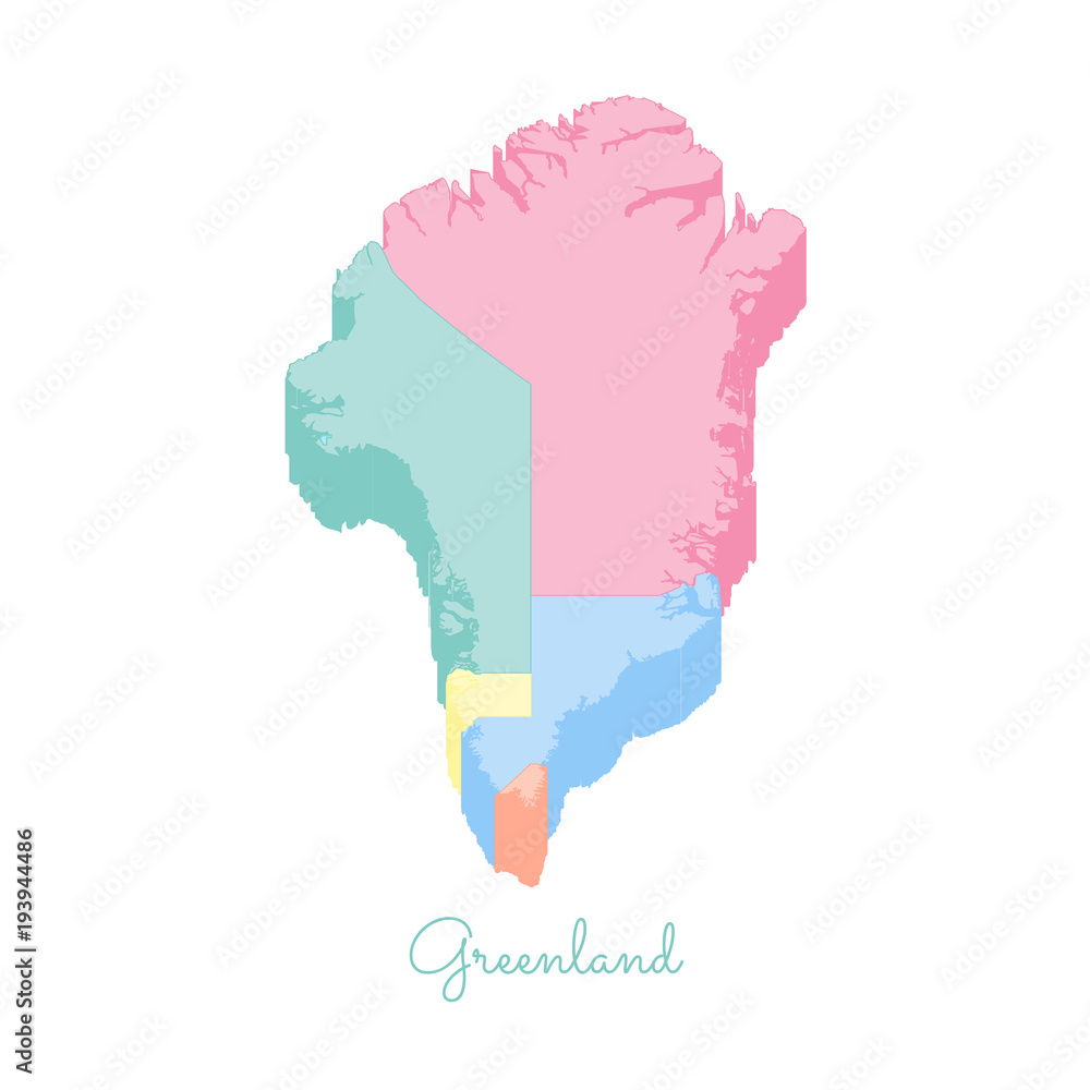 Greenland region map: colorful isometric top view. Detailed map of ...