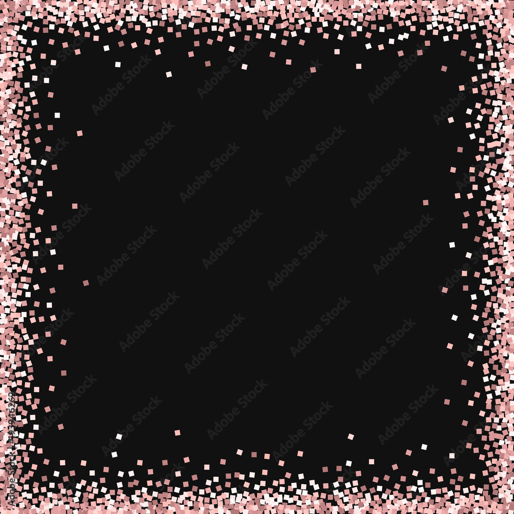 Pink gold glitter. Chaotic frame with pink gold glitter on black ...