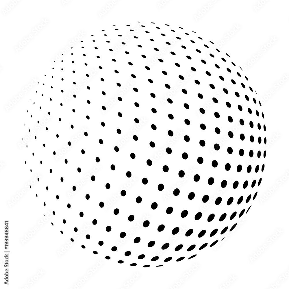 Abstract round 3d black sphere consisting of dots in form of halftone ...