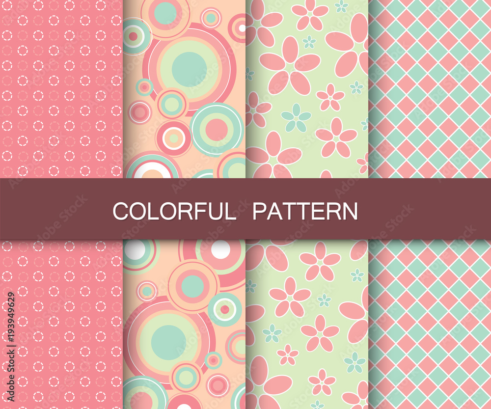 Colorful pattern set. Background patterns for fabric and paper. Flat ...