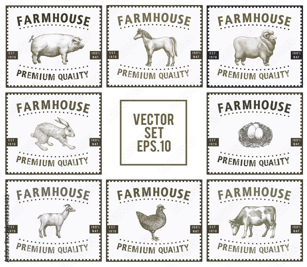 Labels with farm animals. Set templates price tags for shops and ...
