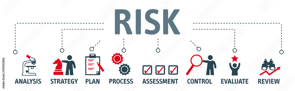 Banner risk concept with keywords and icons vector illustration Stock ...