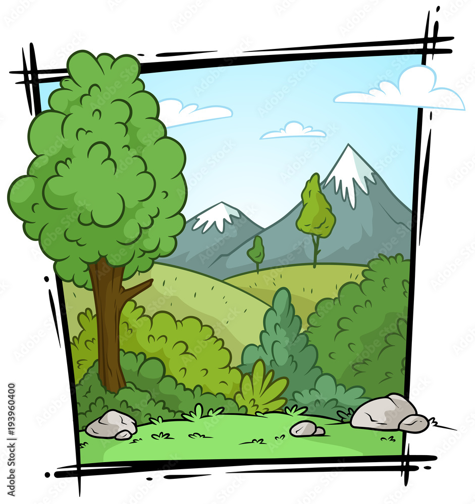 Cartoon nature landscape vector background Stock Vector | Adobe Stock
