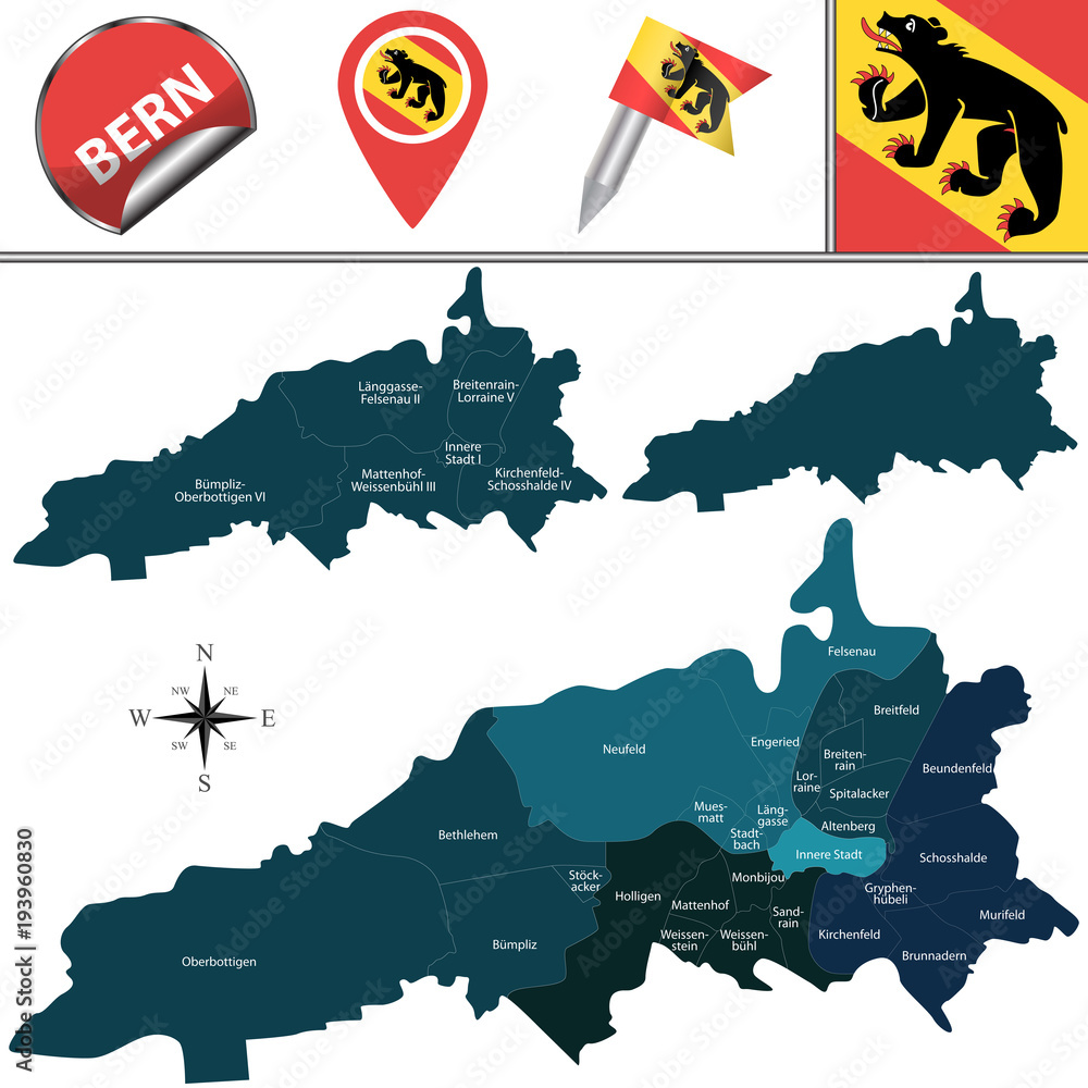 Map of Bern with Named Subdivisions Stock Vector | Adobe Stock