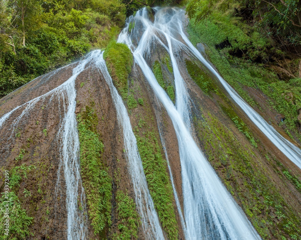 Beautiful waterfall in tropical jungle near Hsipaw town in Myanmar ...