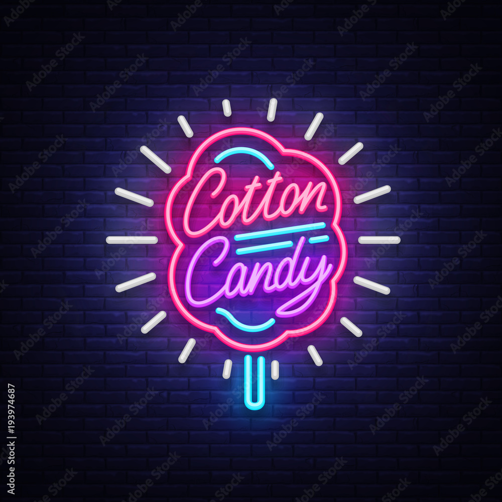 Cotton candy neon sign. Cotton candy logo in neon style symbol banner ...