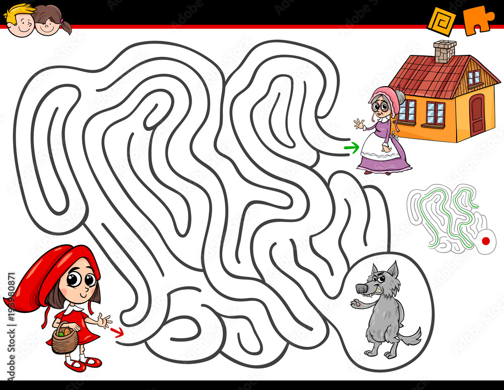 cartoon maze activity with little red riding hood Stock Vector | Adobe ...