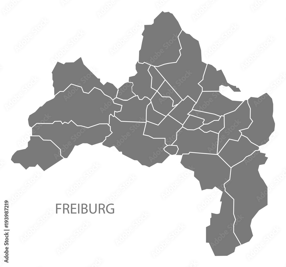 Freiburg city map with boroughs grey illustration silhouette shape ...