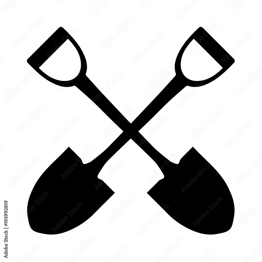 Crossed shovels/spades black silhouette on a white background Stock ...