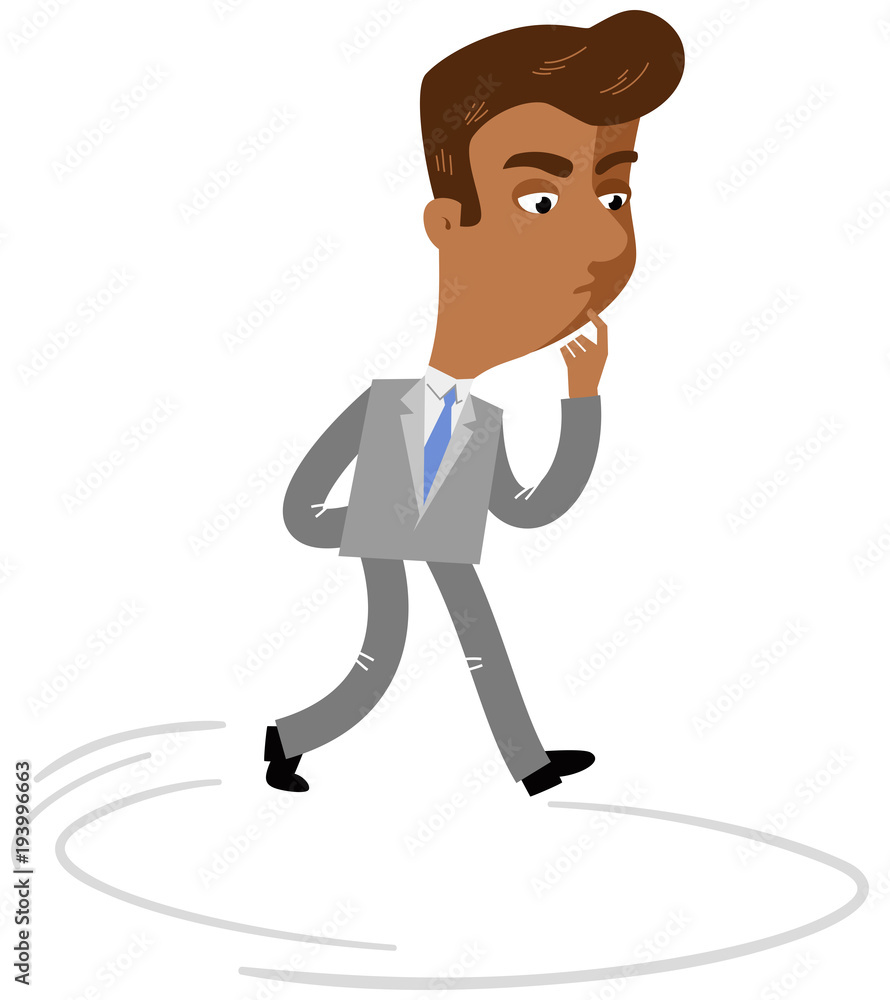 Vector illustration of a pondering asian cartoon businessman walking in ...