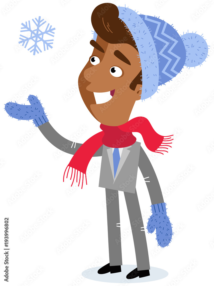 Vector illustration of an asian cartoon businessman wearing winter ...